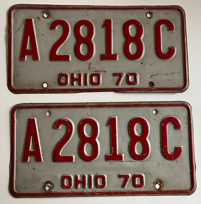 1970 Ohio License Plate PAIR Plates Ford Chevrolet Dodge Buick VW ...