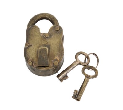 3"H ANTIQUE LOCK OLD STYLE WITH KEYS PADLOCK & KEYS PIRATE LOCK VINTAGE ...