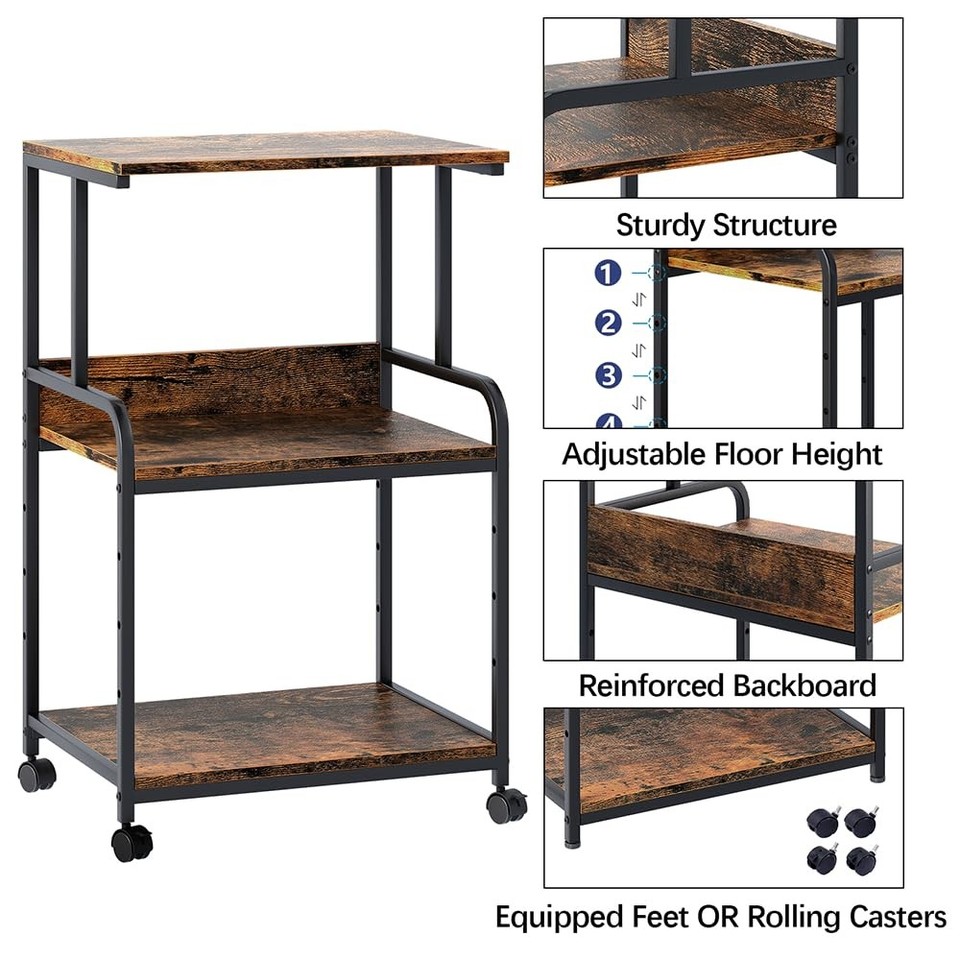 Printer Stand with Storage Shelf,3 Tier Printer Cart with Wheels,Mobile ...