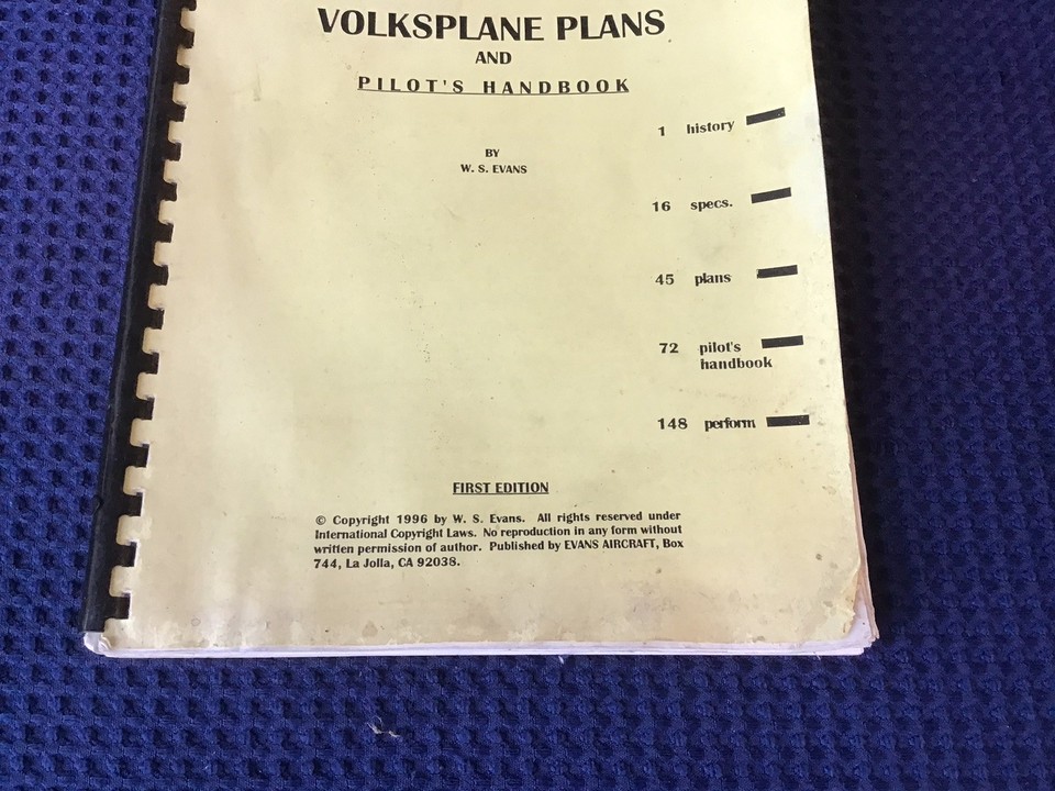 Volksplane Plans And Pilots Handbook VP-1 First Edition 1996 W. S ...