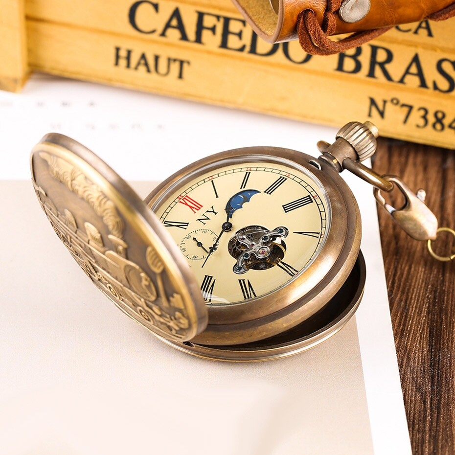 Unisex Hand-winding Pocket Watch Wind Up Roman Numerals Full Hunter ...