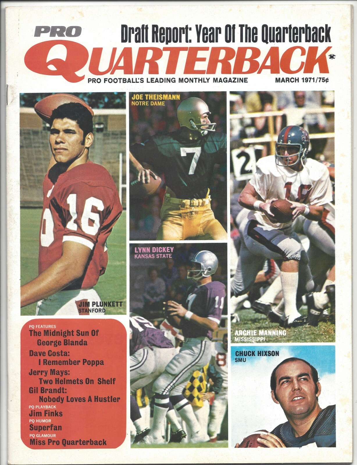 1971 Quarterback magazine football Theismann, Notre Dame, Plunkett ...