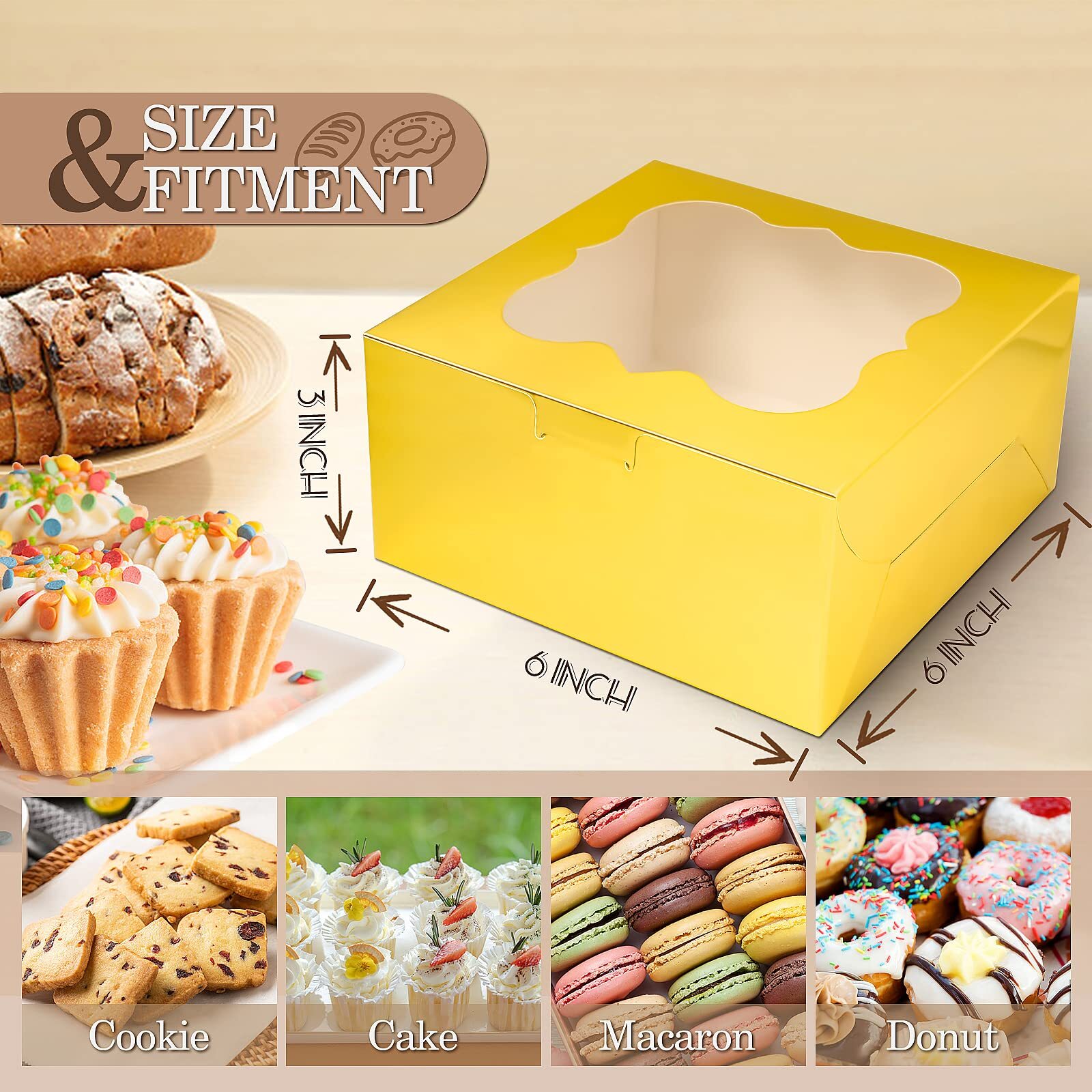 65PCS Bakery Boxes with Window 6x6x3 Inches 5 Cookie Boxes Small Pastry ...