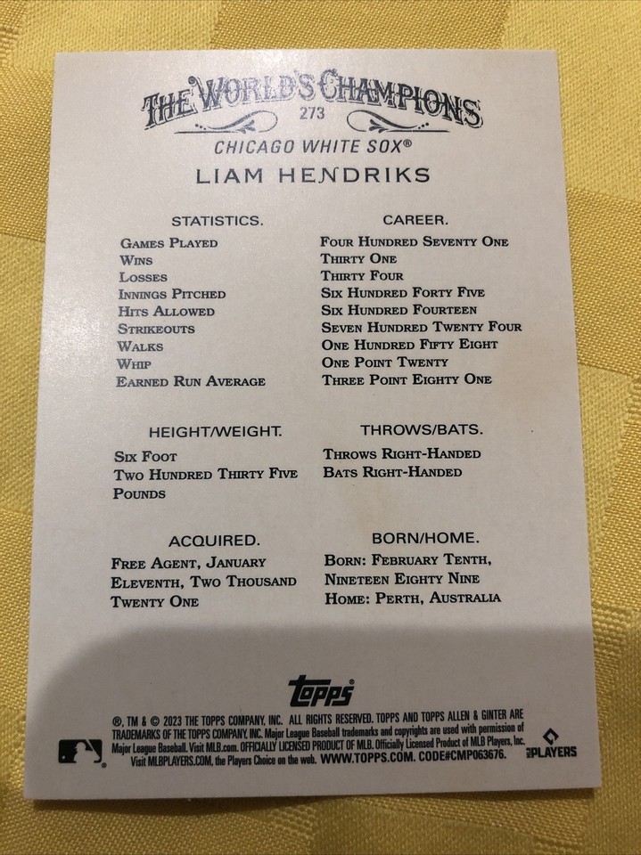 2023 Topps Allen Ginter Silver Portrait Hot Box 273 Liam Hendriks White ...