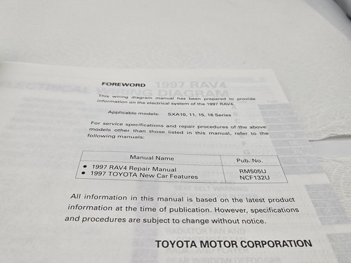 1997 Toyota RAV4 RAV-4 Electrical Wiring Diagram Manual Schematic ...