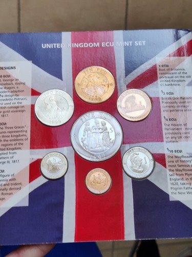 1992 United Kingdom ECU 7 Coin Set Euro Coin Pattern Ltd Edition EEU GB ...