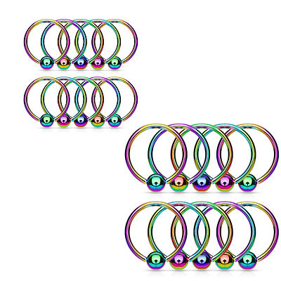 Pair 18G~2G Rainbow Titanium On Surgical Steel Captive Bead Hoop Rings ...
