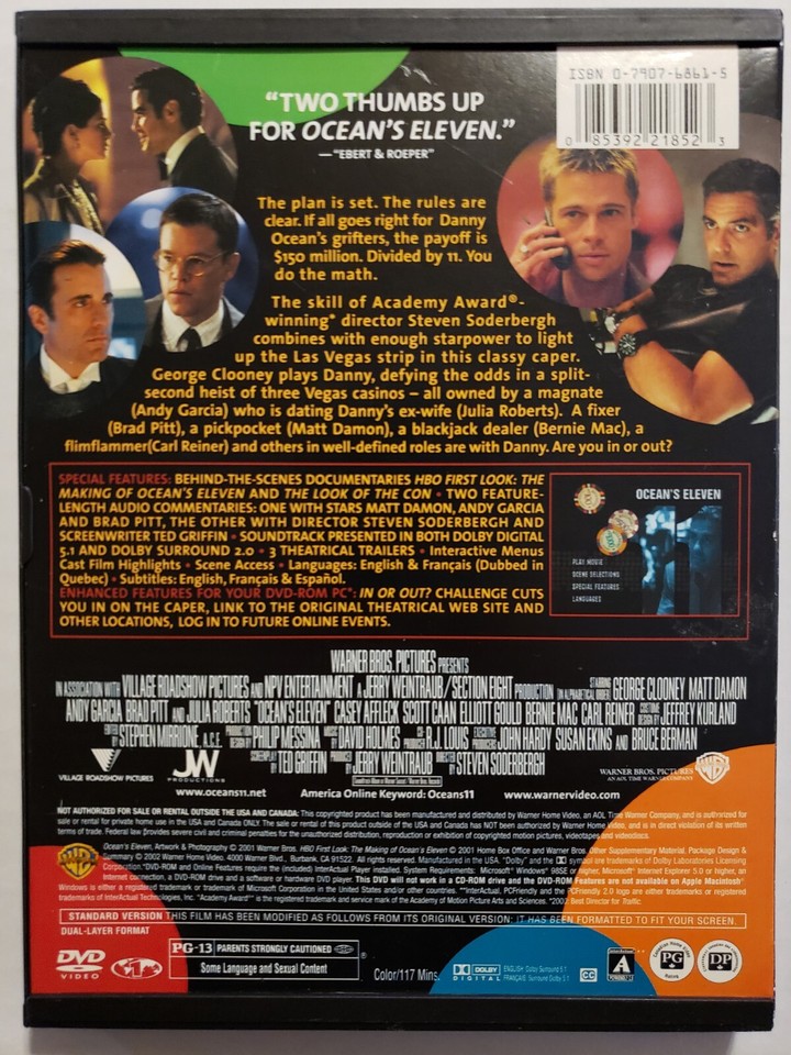 Ocean's Eleven DVD 2001 (Full Screen) | eBay UK