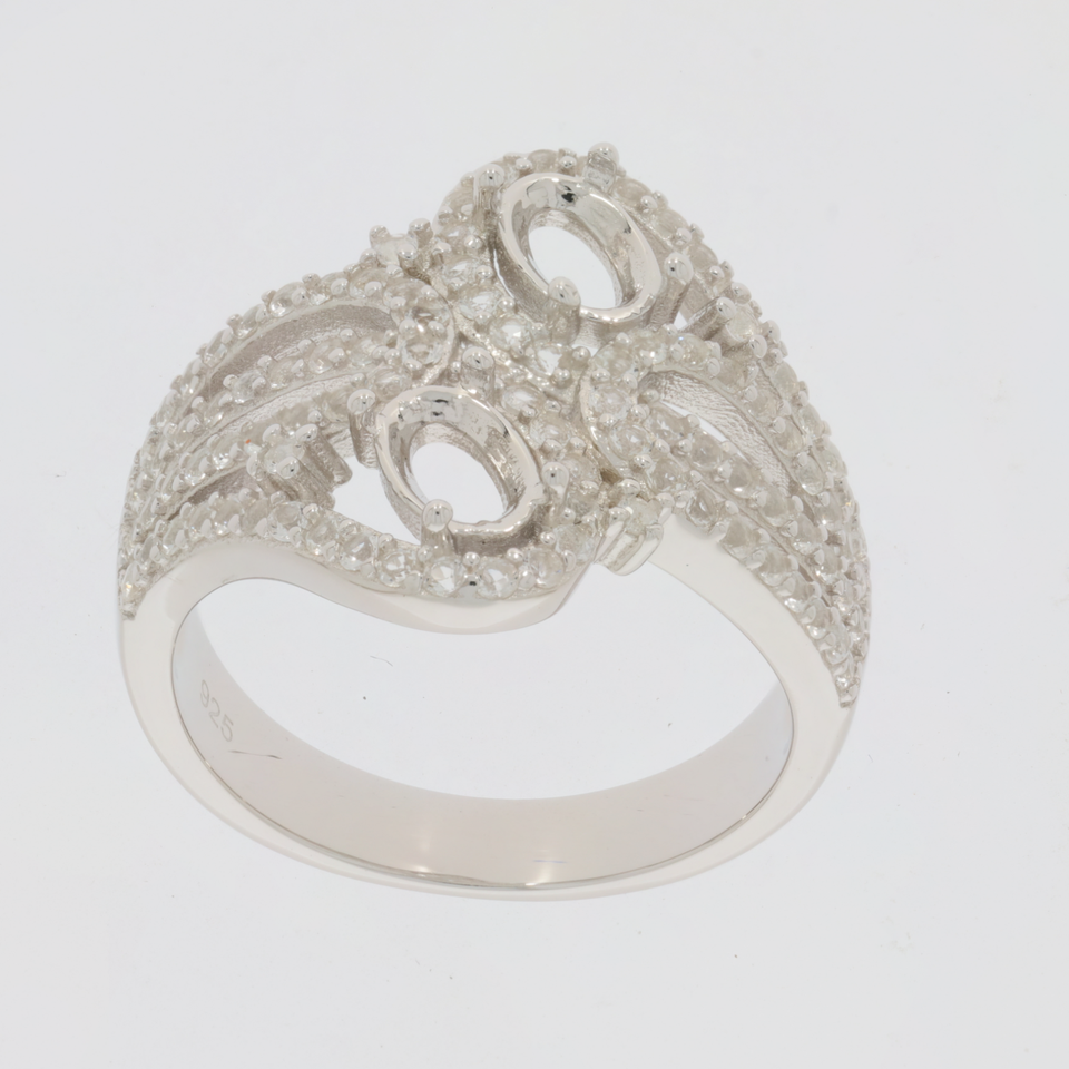 Sterling Silver Semi Mount Ring Setting Oval OV 6X4mm Bypass Halo Topaz ...