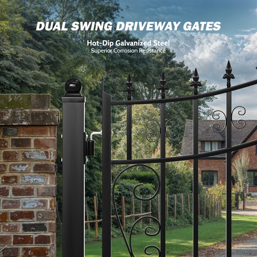 ZUMI 12x6 ft. Dual Swing Gates for Driveway Heavy Duty Outdoor Steel ...