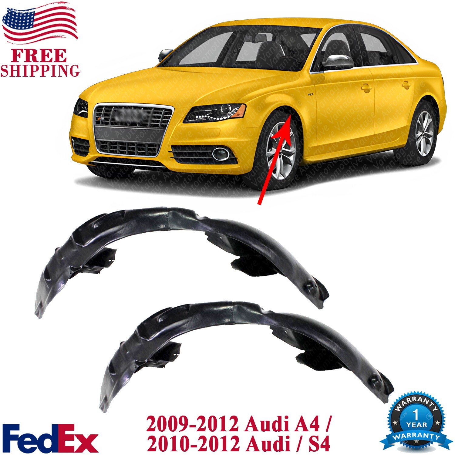 Front Fender Liner Left & Right Side For 2009-2012 Audi A4 / A4 Quattro ...
