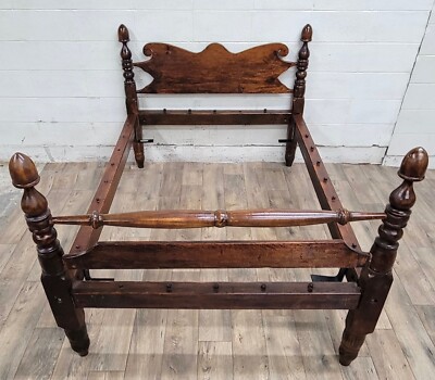 Antique Full Size Pre-War Primitive Acorn Rope Peg Rail Bed | eBay