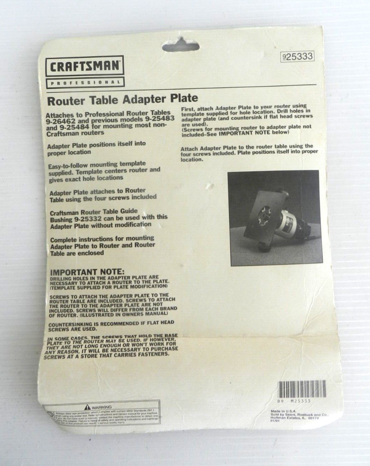 Craftsman Professional Router Table Adapter Plate 25333 USA -NEW | eBay