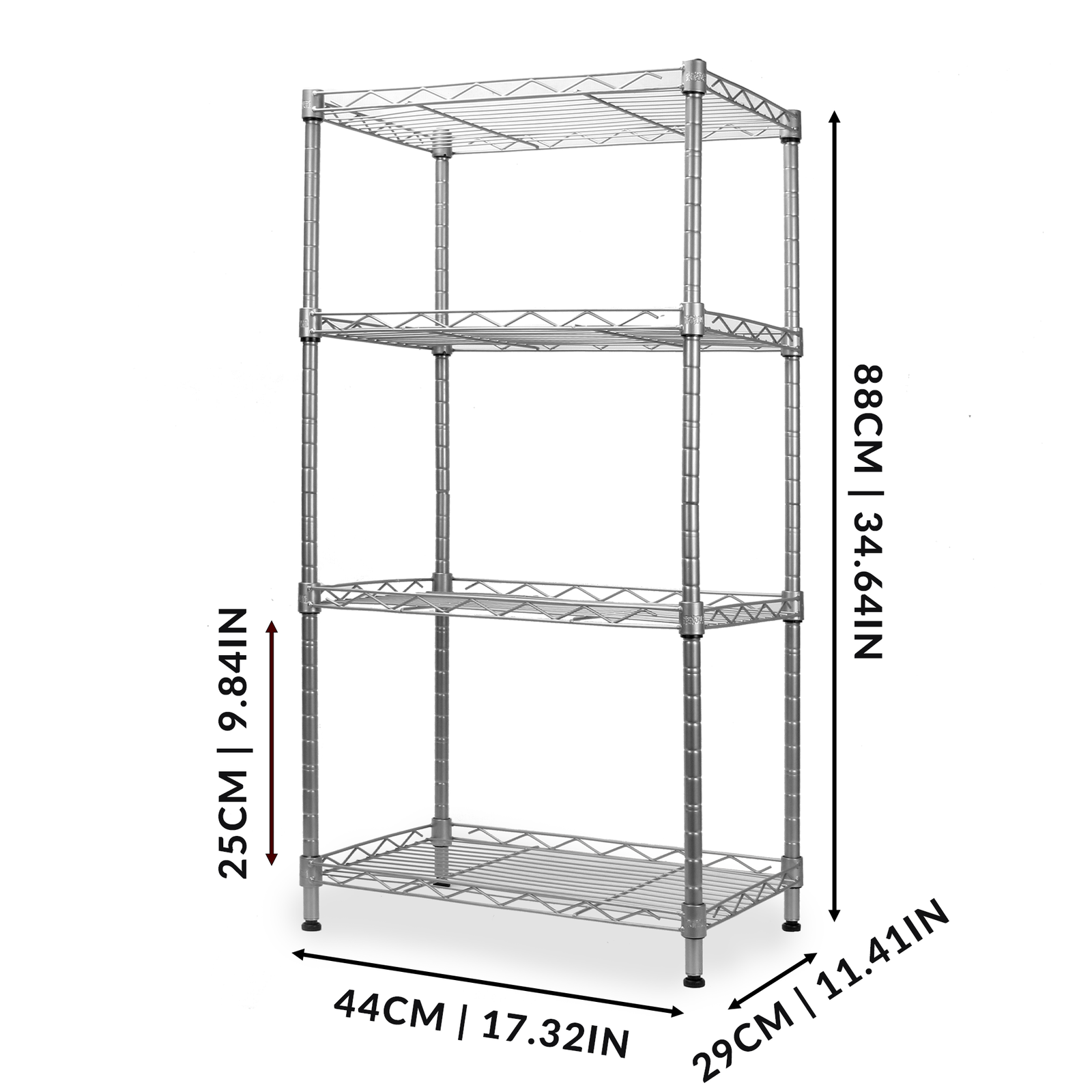Shelving Unit 4 Tier Kitchen Storage Rack Standing Shelf Organiser M&W ...