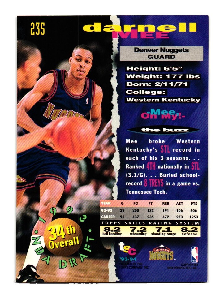 1993-94 Stadium Club #235 Darnell Mee Denver Nuggets | eBay