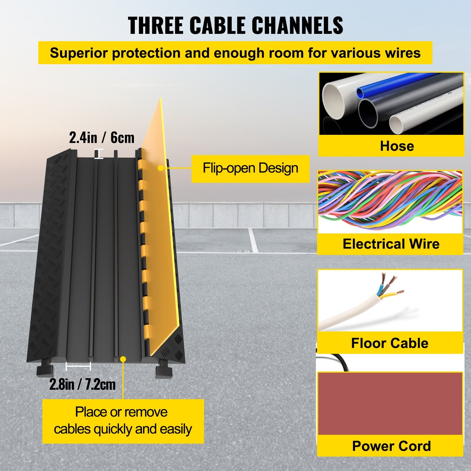 VEVOR Rubber Cable Guard,3-Channel,2??2.3 in - Durable Cord Protection ...