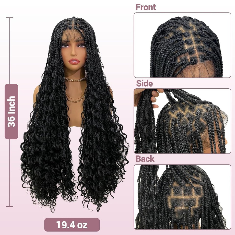 36" Boho Knotless Box Braided Wigs, Black | eBay
