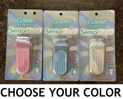 Gillette Sensor Excel Women's Razor Shaver Handle Silver Pink Blue ...
