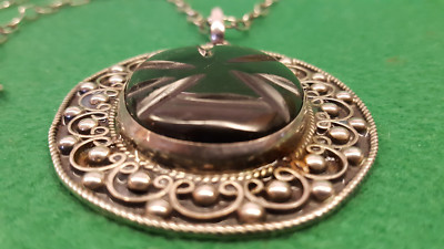 JLF Silver Pendant w Large Black Cabochon Jose Luis Flores Mexico w ...