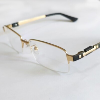 High quality Titanium Gentlemen Glasses Men Semi-Rimless Gold Eyeglass ...