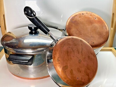 1968-1981 Rome NY Revere Ware Copper Clad Cookware 6, 4.5, 3 QT 7 ...