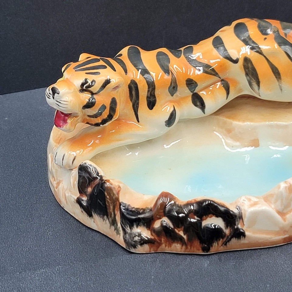 Vintage Prowling Tiger Ashtray Hand painted Made in Japan Man cave ...