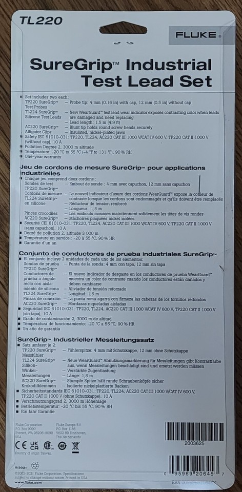 Fluke TL220 SureGrip Industrial Test Lead Set 95969206457 | eBay