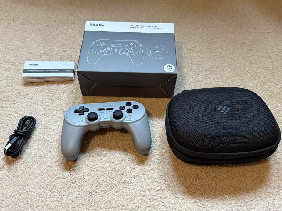 8Bitdo Pro 2 Wireless Bluetooth Controller with Travel Case (Grey Open ...