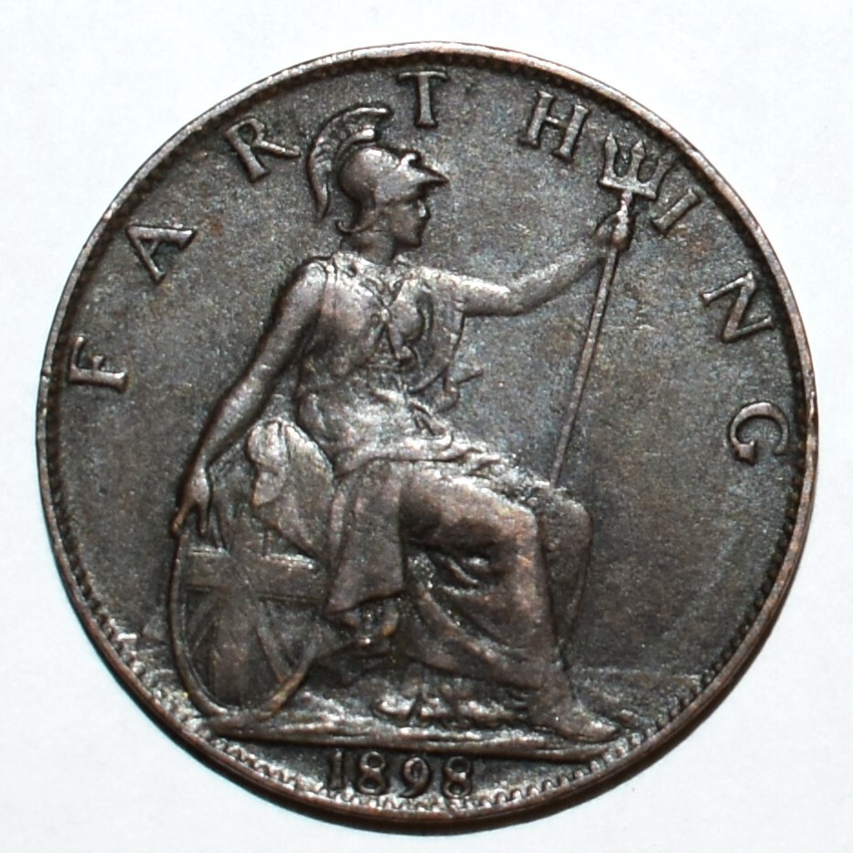 1898 Queen Victoria Brit Farthing Coin EF to AU Filled Intials, Date ...