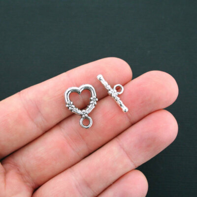 6 Heart Toggle Clasp Sets Antique Silver Tone 2 Piece Set - SC4557 | eBay