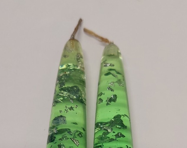 Pair Green Acrylic Lucite Taper Candle Foil Confetti 12" Candlesticks ...