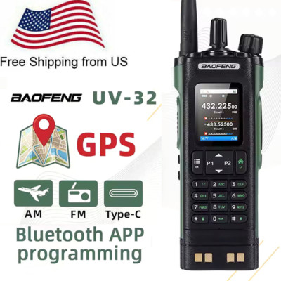 BAOFENG UV-32 10W Bluetooth Programming Ham Radio GPS Multi Band Walkie ...