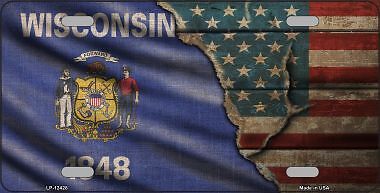 Wisconsin/American Flag Novelty Metal License Plate Tag LP12428 | eBay