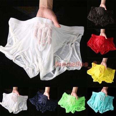 Mens Sexy Sheer See Through Boxer Briefs Underwear Mesh Shorts Trunks ...