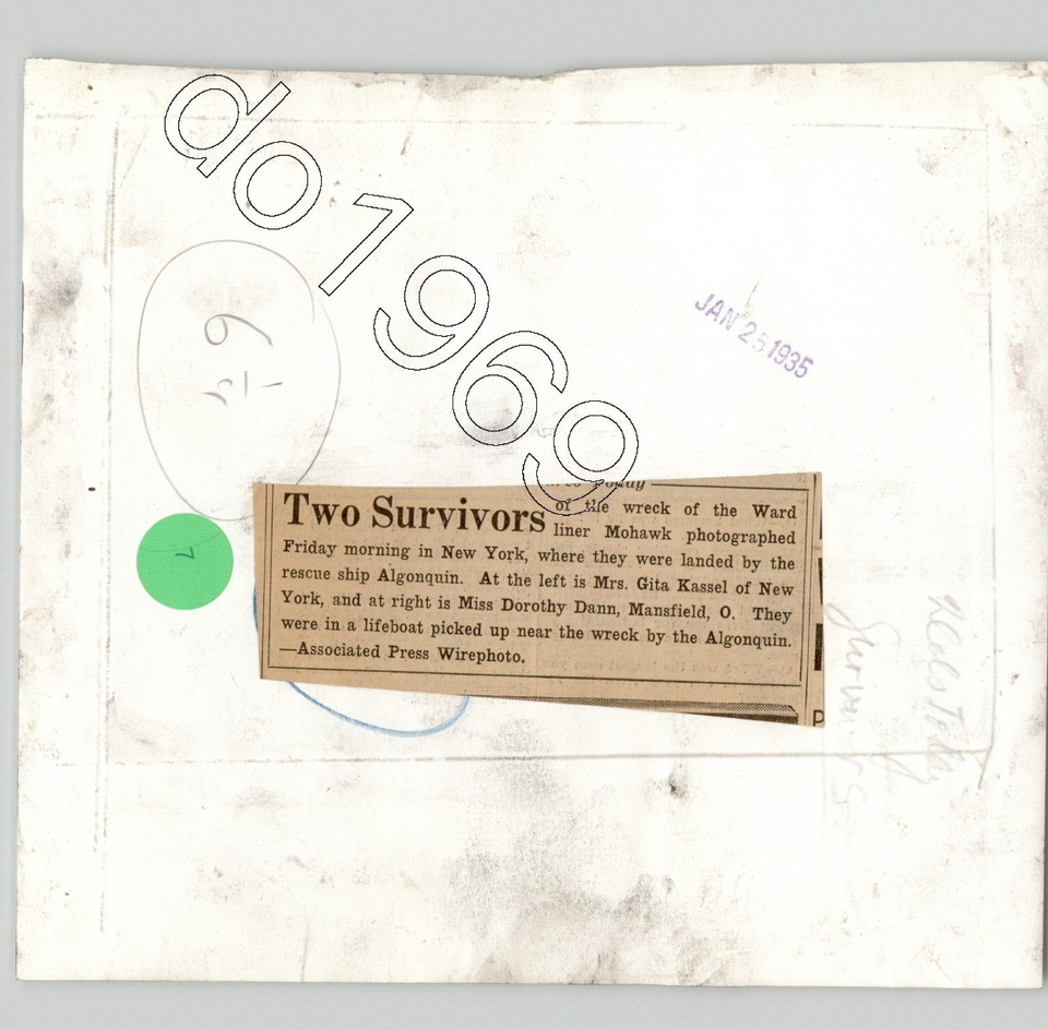 DOROTHY DANN & GITA KASSEL Survivors Of SS MOHAWK Shipwreck 1935 Press ...