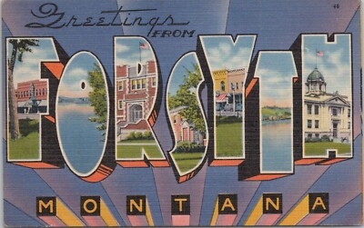 Linen PC ** "Greetings from Forsyth Montana" Block Letters 1940s | eBay