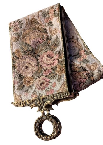 Vtg Tapestry Bell Pull Corona Decor Pink Cream Floral Brass Ring | eBay