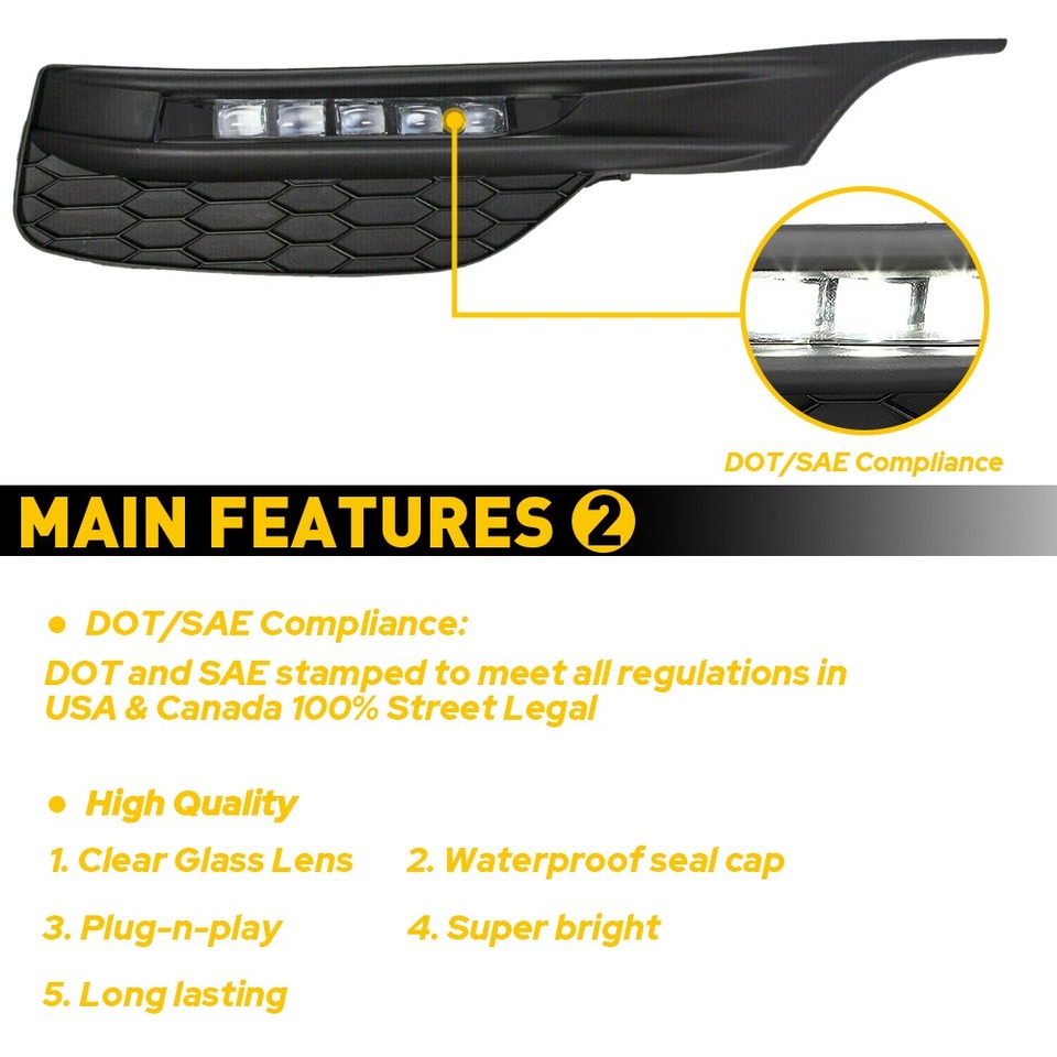 4 Door LED Fog Light Lamps+Bezels+Switch For 2016-2017 Honda Accord ...