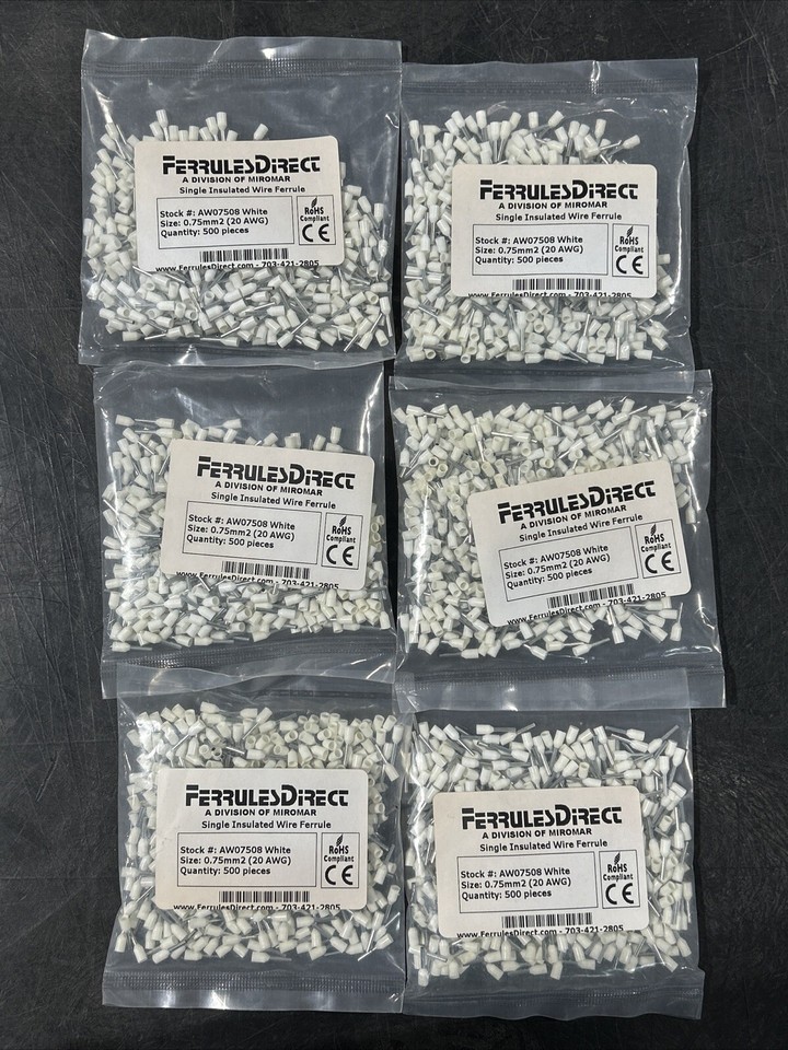 Ferrules Direct AW07508 20AWG 0.75MM Insulated Ferrule White (Pack of ...