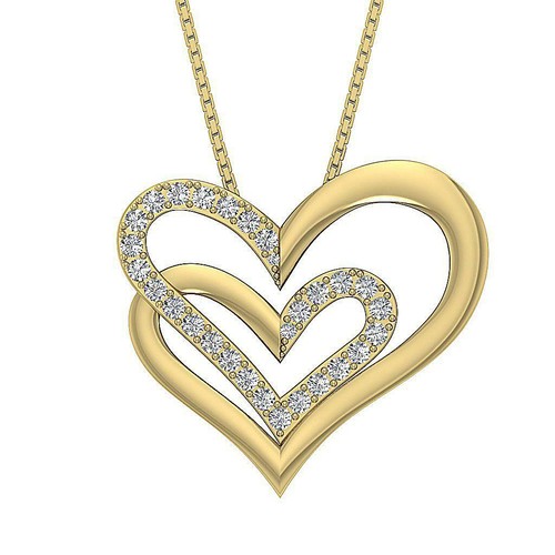 SI1 G 0.45 Ct Natural Diamond Double Heart Pendant 14K Yellow Gold ...