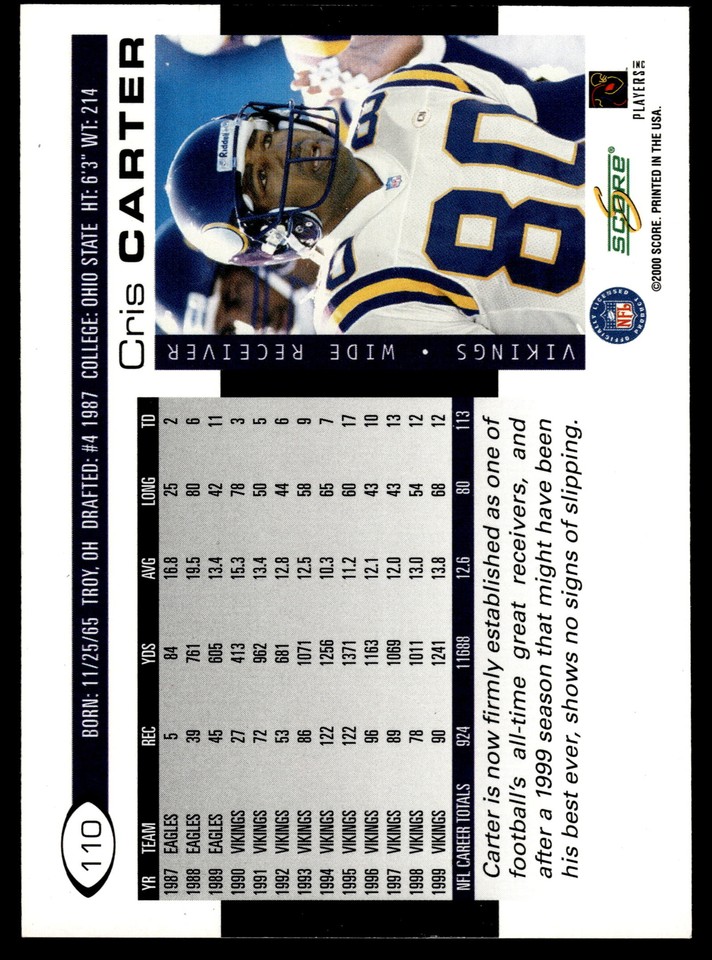 Cris Carter 2000 Score Card #110 | eBay