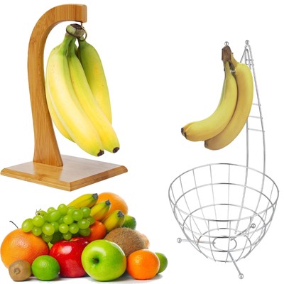 2 in 1 Fruit Basket Banana Hook Hanger Veg Storage Bowl Hook Stand ...