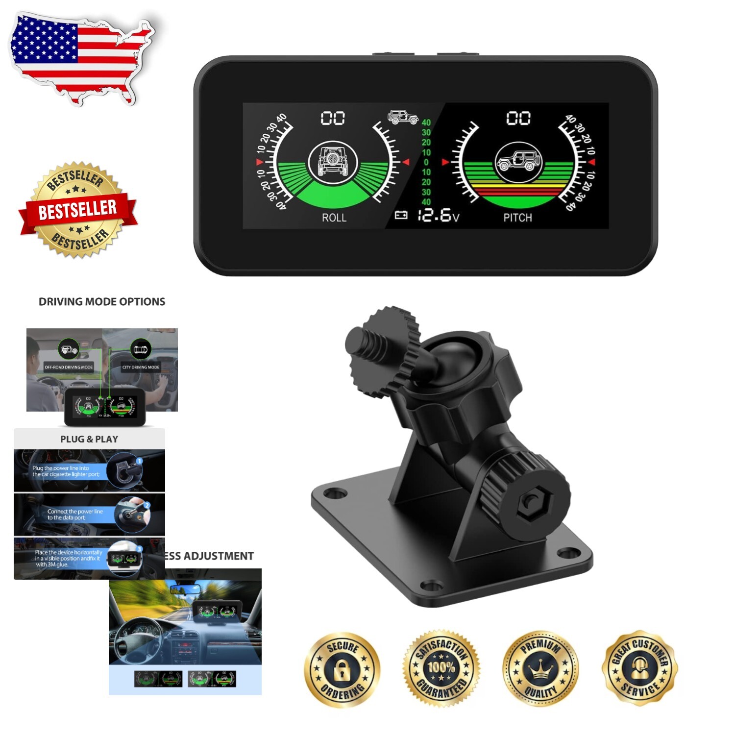 Compact Digital Tilt Gauge for Cars – Dual Mode Inclinometer with Alarm ...