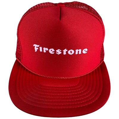 Vintage NOS Firestone Red Trucker Hat Mesh Back Snapback Cap Firestone ...