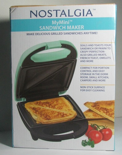 Mini Sandwich Maker by Nostalgia Aqua NEW Non-stick Compact Electric ...
