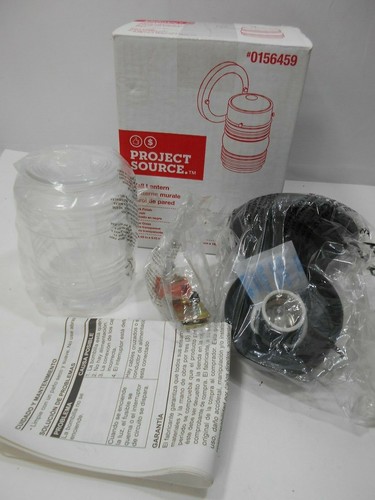 Project Source Wall Lantern Light Fixture Black Clear Glass 0156459 NEW ...
