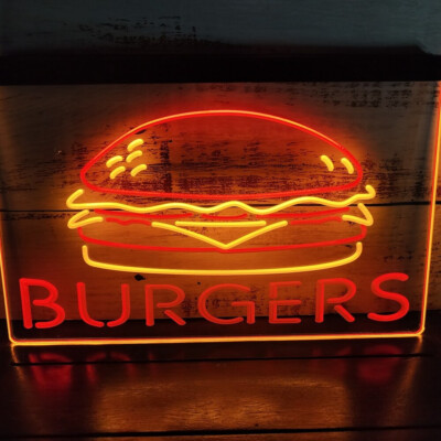 Burgers caffe grill fast food Led Neon Light Sign Bar Pub Club Man Cave ...