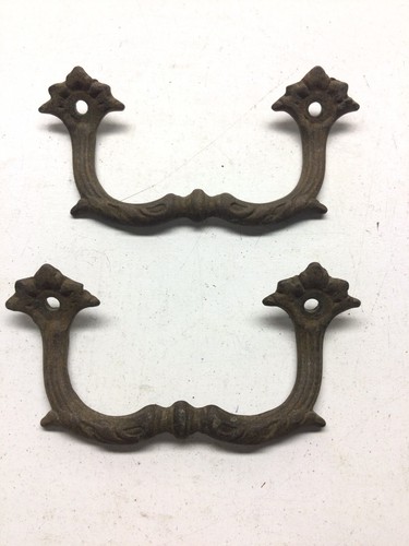 2) Antique Fancy Cast Steel Screw On Handles Or Drawer Pulls | eBay
