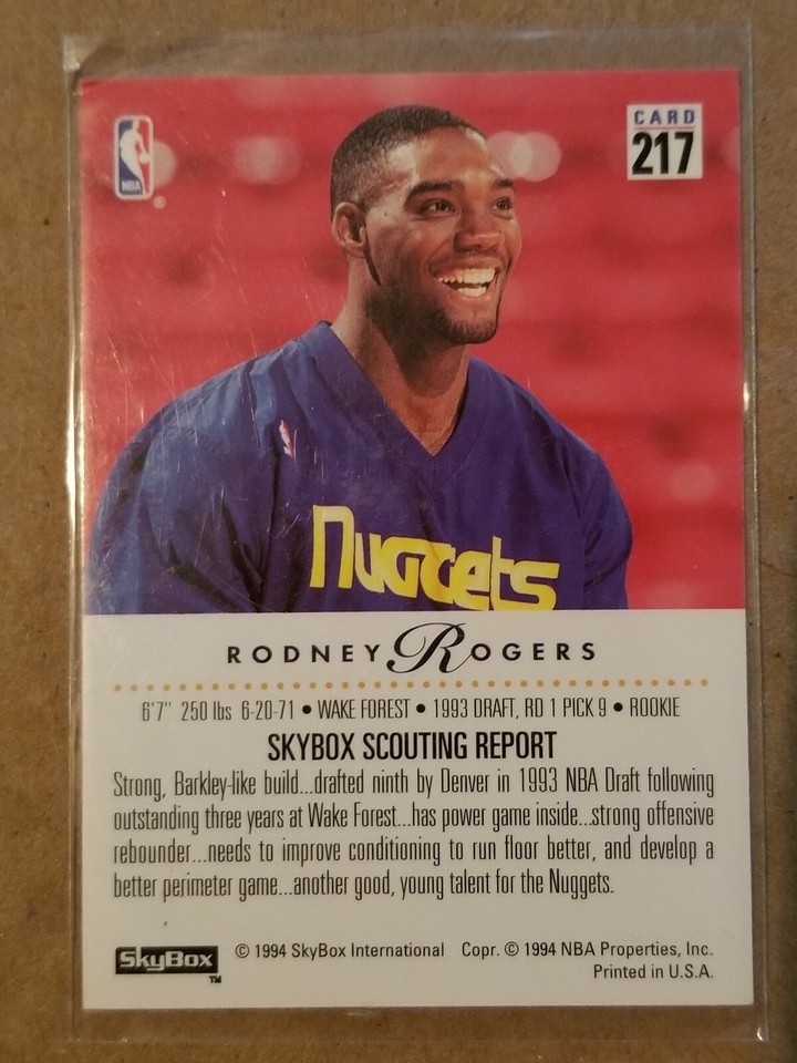 1993-94 Skybox Premium #217 Rodney Rogers Denver Nuggets RC Rookie Card ...
