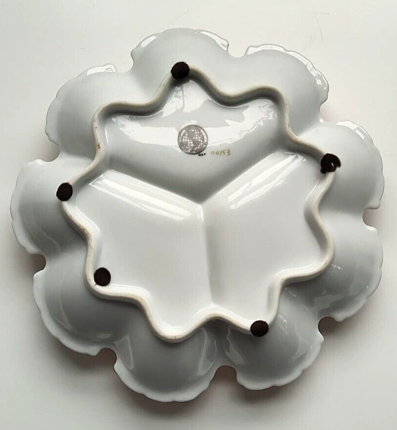 Vintage 9" Ceramic Scallop Edge Divided Candy Dish Floral Porcelain 3 ...